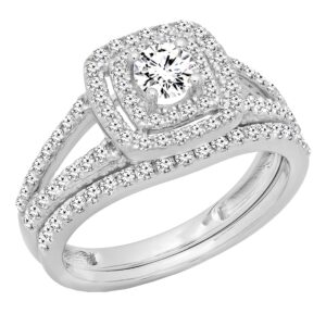 dazzlingrock collection 1.00 carat (cttw) 14k round white diamond halo engagement ring set 1 ct, white gold, size 5.5