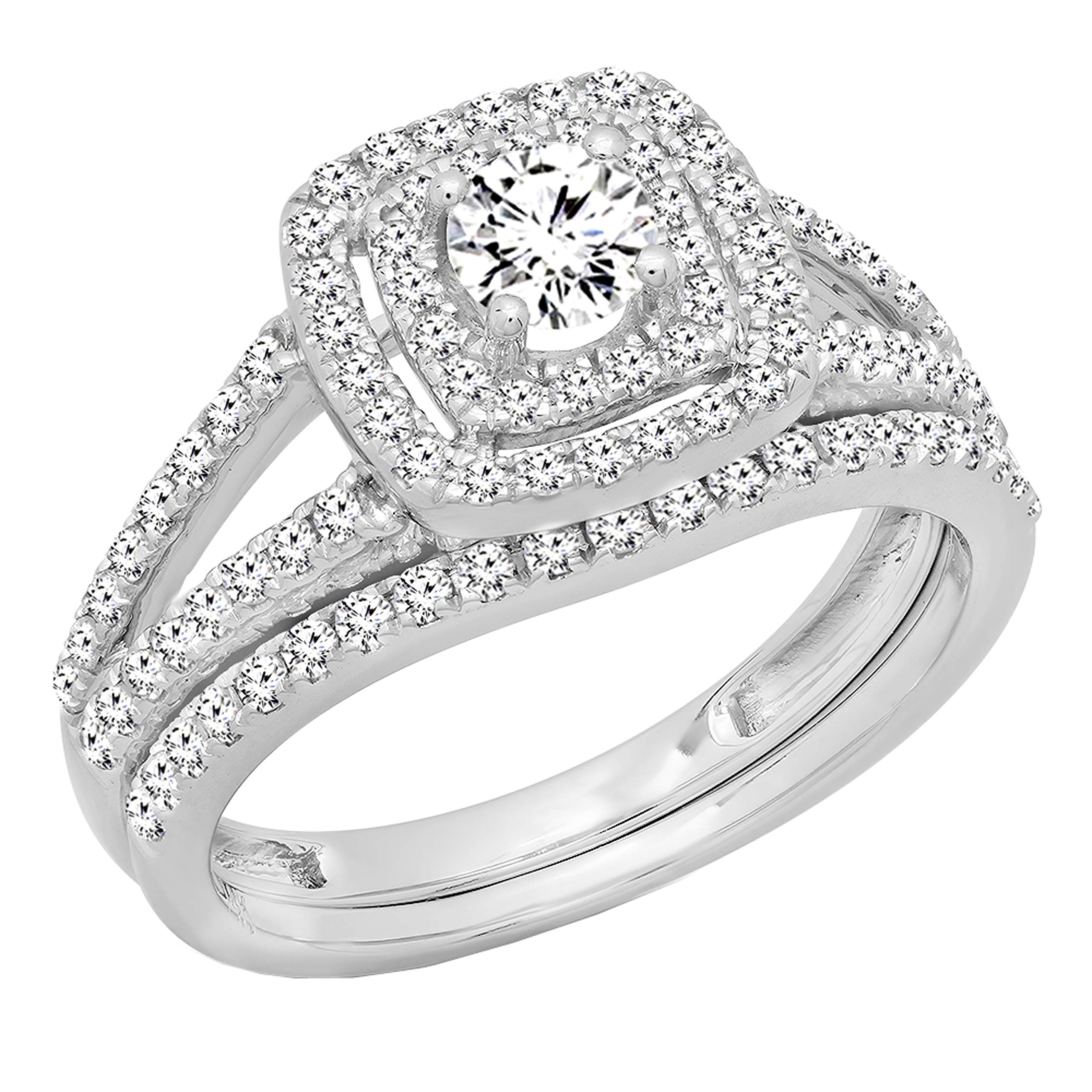 Dazzlingrock Collection 1.00 Carat (Cttw) 14K Round White Diamond Halo Engagement Ring Set 1 CT, White Gold, Size 5.5