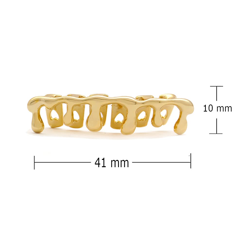 LuReen 14k Gold Teardrop Bottom Grillz 6 Teeth Lower Teeth Drip Cap Grillz for Halloween Costume Cosplay