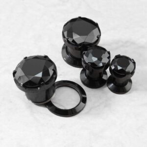 ZS Black CZ Stone Ear Gauges Stainless Steel Screw Plugs Tunnel Ear Expander Stretcher Piercing (Gauge=0g(8mm))