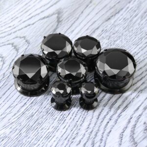 ZS Black CZ Stone Ear Gauges Stainless Steel Screw Plugs Tunnel Ear Expander Stretcher Piercing (Gauge=0g(8mm))