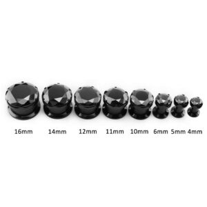 ZS Black CZ Stone Ear Gauges Stainless Steel Screw Plugs Tunnel Ear Expander Stretcher Piercing (Gauge=0g(8mm))