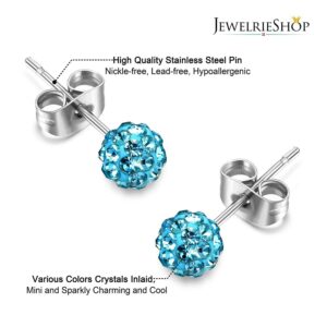 JewelrieShop Rhinestones Crystal Ball Stud Earrings Set Fireball Disco Ball Pave Bead Earrings Hypoallergenic for Women (02. 12 Pairs, 6mm)