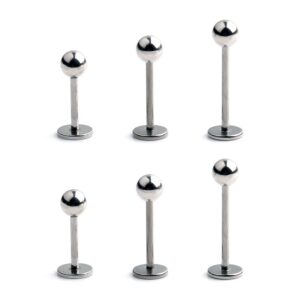 ruifan 6pcs stainless steel 3mm ball labret monroe lip ring/tragus/helix earring stud barbell body piercing jewelry 20g 6mm 8mm 10mm - steel