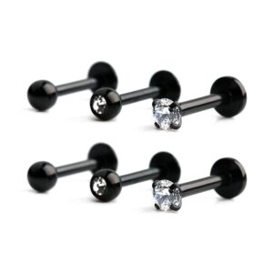 ruifan 3mm ball/jeweled ball/clear round cz labret monroe lip ring tragus nail helix earring stud barbell piercing jewelry 16g 8mm 6pcs - black