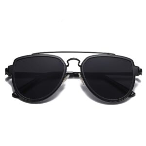 sojos retro polarized double bridge sunglasses for men women mirrored lens sj1051 with black frame/grey lens