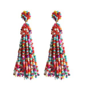 nlcac women's beaded tassel alloy earrings long fringe drop earrings dangle confetti