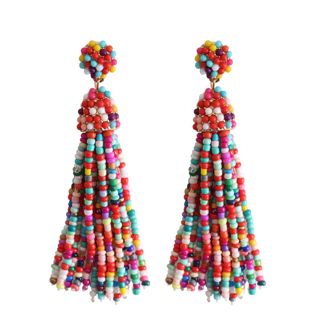 NLCAC Women's Beaded tassel alloy earrings Long Fringe Drop Earrings Dangle Confetti