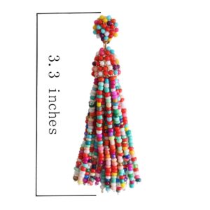 NLCAC Women's Beaded tassel alloy earrings Long Fringe Drop Earrings Dangle Confetti