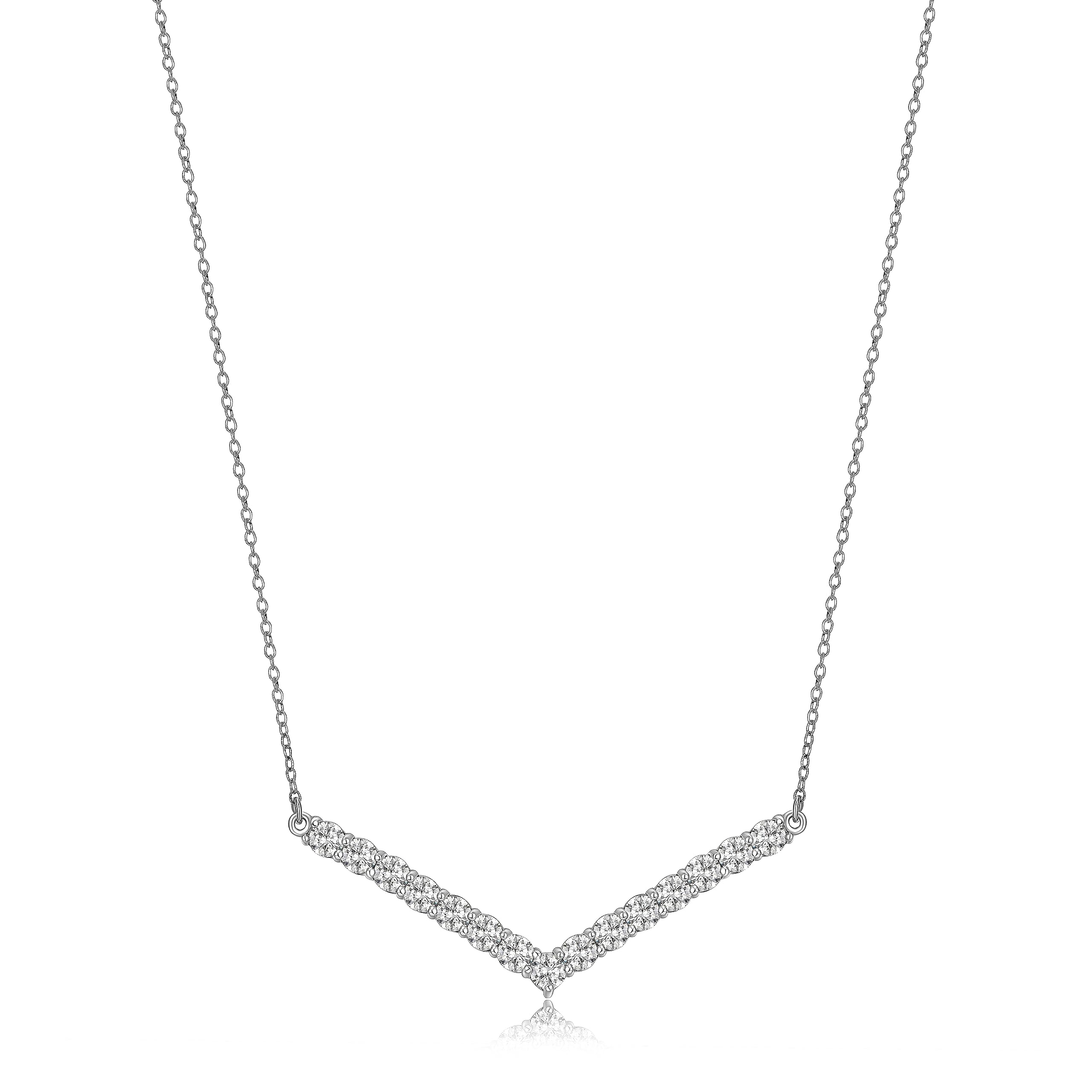 MORGAN & PAIGE Chevron Necklace - Genuine 925 Sterling Silver Necklace Chain With Suspended Cubic Zirconia V Bar Pendant - 16" With 2" Extender