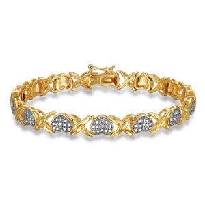 morgan & paige cubic zirconia tennis bracelet for women - 18k two tone yellow gold xo heart bracelet with 925 sterling silver & diamond accent - 7-1/4"