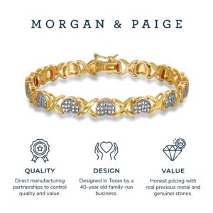 MORGAN & PAIGE Cubic Zirconia Tennis Bracelet For Women - 18K Two Tone Yellow Gold XO Heart Bracelet With 925 Sterling Silver & Diamond Accent - 7-1/4"