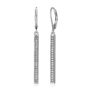 morgan & paige .925 sterling silver cubic zirconia vertical bar drop earrings 1-3/4" linear dangle earrings for women