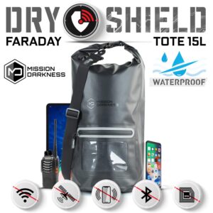 Mission Darkness Dry Shield Faraday Tote 15L // Waterproof Dry Bag for Electronic Device Security & Transport // Signal Blocking, Anti-Tracking, EMP & CME Shield, Data Privacy for Mobile Devices