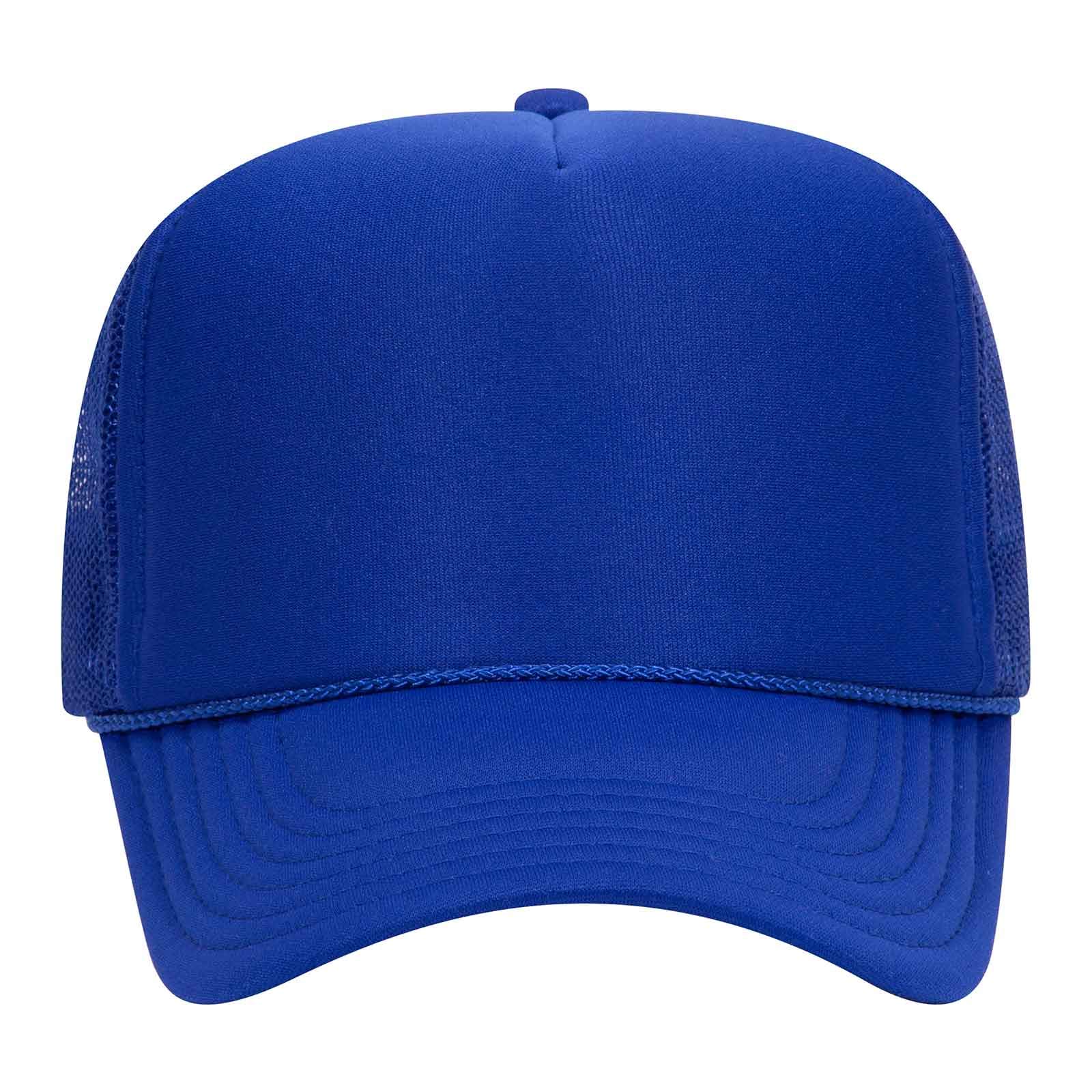 OTTO Wholesale 12 x Polyester Foam Front 5 Panel High Crown Mesh Back Trucker Hat - Royal - (12 Pcs)