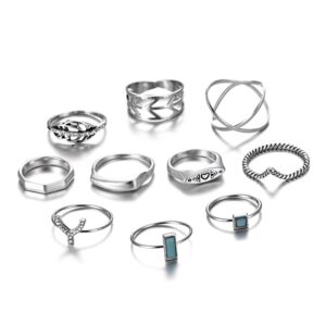 gmai bohemian vintage women crystal joint knuckle nail ring set of 10 pcs finger rings punk ring gift (punk)