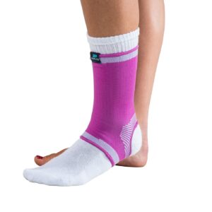 donjoy da161av01-pnk-s elastic ankle for sprain, strain, swelling, arthritis, easy to apply elastic stretch fabric with open-heel design, pink, fits left or right, small, 7.75", 8.5"