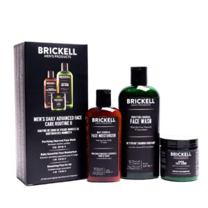 Brickell Men's Daily Advanced Face Care Routine II, Activated Charcoal Facial Cleanser, Face Scrub, Face Moisturizer Lotion, Natural and Organic, Scented