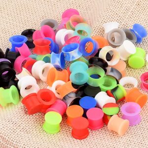 Qmcandy 38 Pairs Colorful Silicone Tunnels Plugs Hollow Saddle Soft Thick Ear Piercing Expander Gauges 2g