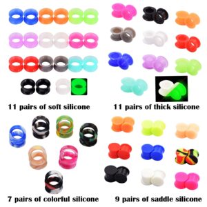 Qmcandy 38 Pairs Colorful Silicone Tunnels Plugs Hollow Saddle Soft Thick Ear Piercing Expander Gauges 2g