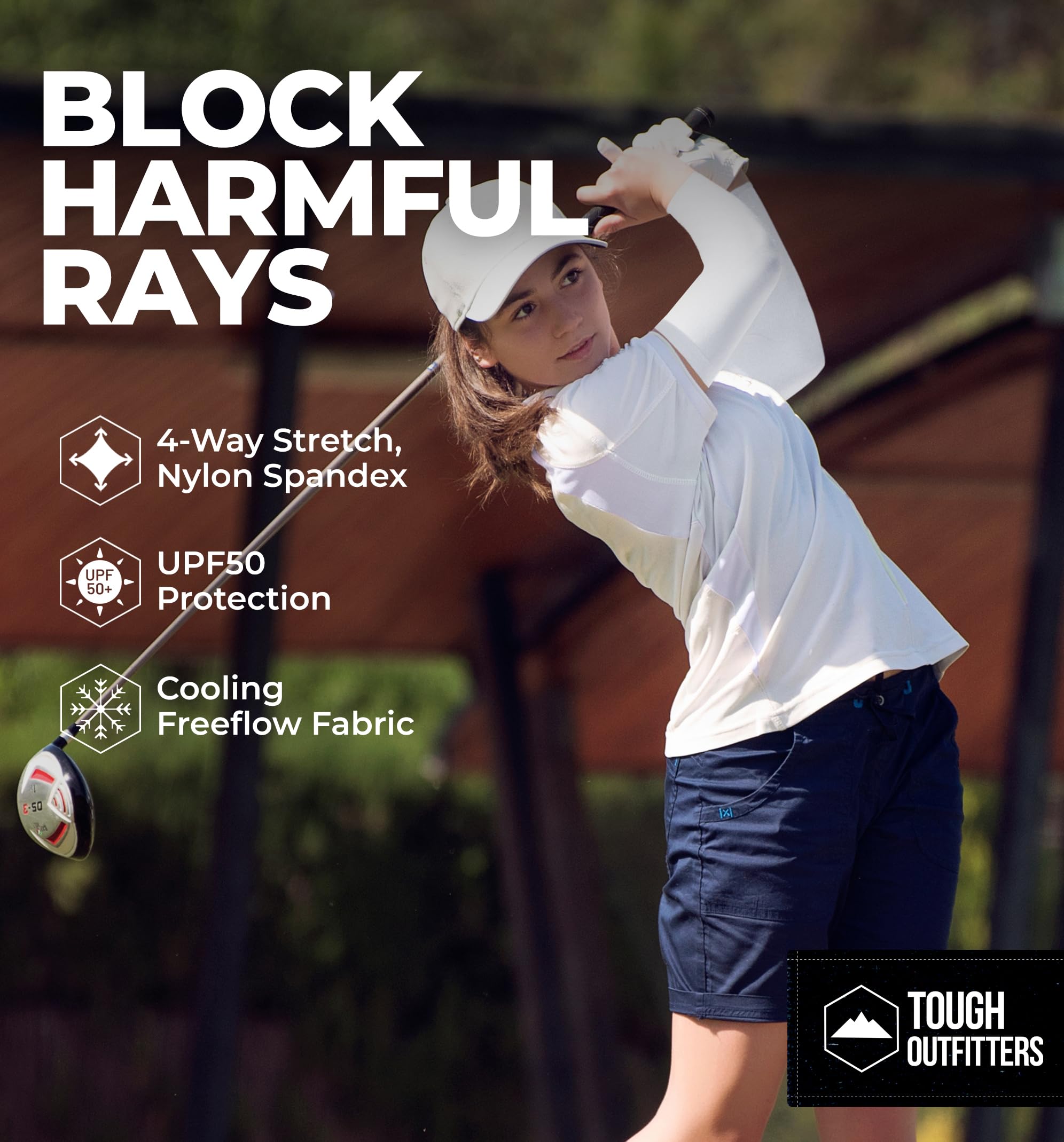 Tough Outdoors Sun Protection Sleeves - UV Arm Sleeves for Men and Women - Golf Cooling Arm Sleeves - Baseball Sun Sleeves