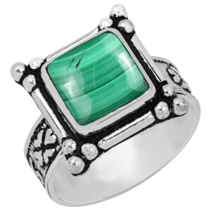 5, 82cts solitaire natural malachite 925 silver overlay ring size 9 for women, handmade green stone april birthstone ring jewelry gift for her