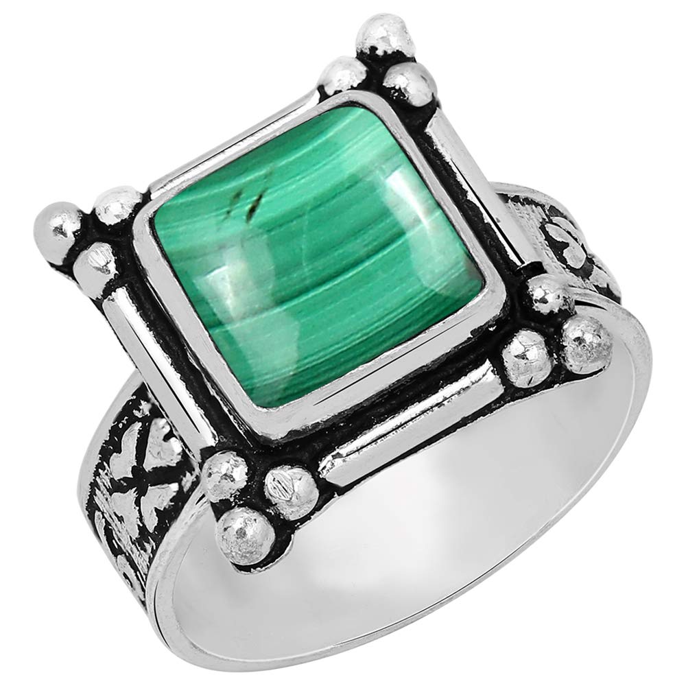 5, 82Cts Solitaire Natural Malachite 925 Silver Overlay Ring Size 9 For Women, Handmade Green Stone April Birthstone Ring Jewelry Gift For Her