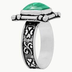 5, 82Cts Solitaire Natural Malachite 925 Silver Overlay Ring Size 9 For Women, Handmade Green Stone April Birthstone Ring Jewelry Gift For Her