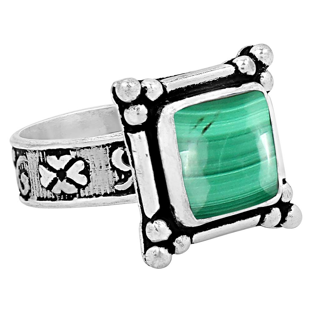 5, 82Cts Solitaire Natural Malachite 925 Silver Overlay Ring Size 9 For Women, Handmade Green Stone April Birthstone Ring Jewelry Gift For Her