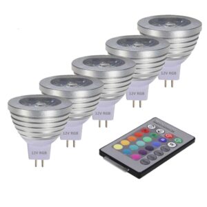 omto mr16 3w rgb color changing spotlight with ir remote control mood ambiance lighting colorful led light bulbs,landscape lighting dimmable 12v (pack of 5)