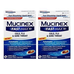 mucinex fast-max max strength, cold, flu, sore throat (pack of 2/liquid gels)