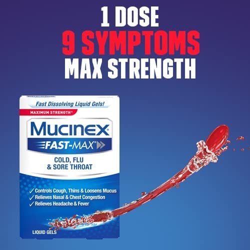 Mucinex Fast-Max Max Strength, Cold, Flu, Sore Throat (Pack of 2/Liquid Gels)