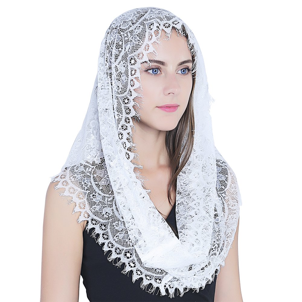 TREORSI White Infinity Scarf Mantilla - Catholic Veil Church Veil Head Covering Latin Mass