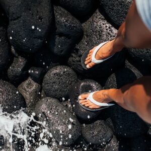 OLUKAI Ohana Women's Beach Sandals, Quick-Dry Flip-Flop Slides, Water Resistant, Wet Grip Soles & Compression Molded Footbed, White/Black, 8