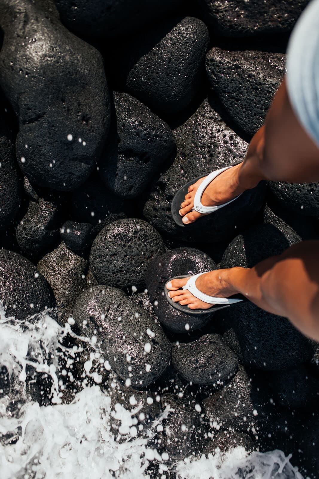 OLUKAI Ohana Women's Beach Sandals, Quick-Dry Flip-Flop Slides, Water Resistant, Wet Grip Soles & Compression Molded Footbed, White/Black, 8