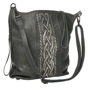 women's celtic braid leather handbag - gray - 14" wide x 17" high