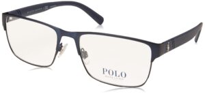 polo ralph lauren men's ph1175 rectangular prescription eyewear frames, matte navy blue/demo lens, 56 mm