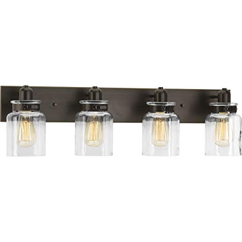 Calhoun Collection 4-Light Clear Glass Farmhouse Bath Vanity Light Antique Bronze