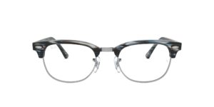 ray-ban rx5154 clubmaster square prescription eyeglass frames, blue/grey striped/demo lens, 51 mm