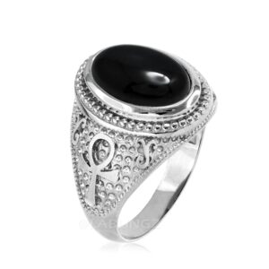 sterling silver egyptian ankh cross black onyx gemstone ring (7.75)