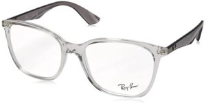 ray-ban men's rx7066 square prescription eyeglass frames, transparent on grey/demo lens, 54 mm