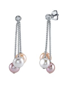 the pearl source 7-8mm genuine multicolor freshwater cultured pearl & cubic zirconia elaine earrings for women