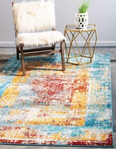 unique loom rosso collection traditional, medallion, distressed, bohemian, vintage, southwestern area rug, 5 ft x 8 ft, multi/blue