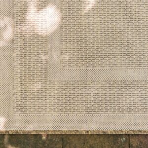 Unique Loom Outdoor Border Collection Area Rug - Border (7' 10" x 11' 4" Rectangle, Beige/ Brown)