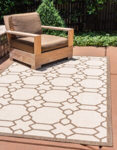 unique loom outdoor trellis collection area rug - geometric (6' 1" x 9' rectangle, beige/ brown)