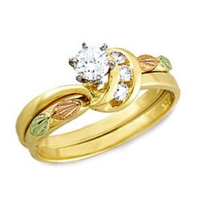 Diamond Bridal Set Engagement and Wedding Ring, 10k Yellow Gold, 12k Green and Rose Gold Black Hills Gold Motif, Size 5