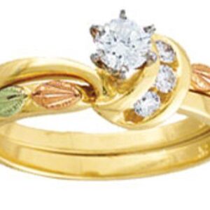 Diamond Bridal Set Engagement and Wedding Ring, 10k Yellow Gold, 12k Green and Rose Gold Black Hills Gold Motif, Size 5