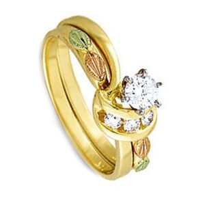 Diamond Bridal Set Engagement and Wedding Ring, 10k Yellow Gold, 12k Green and Rose Gold Black Hills Gold Motif, Size 5