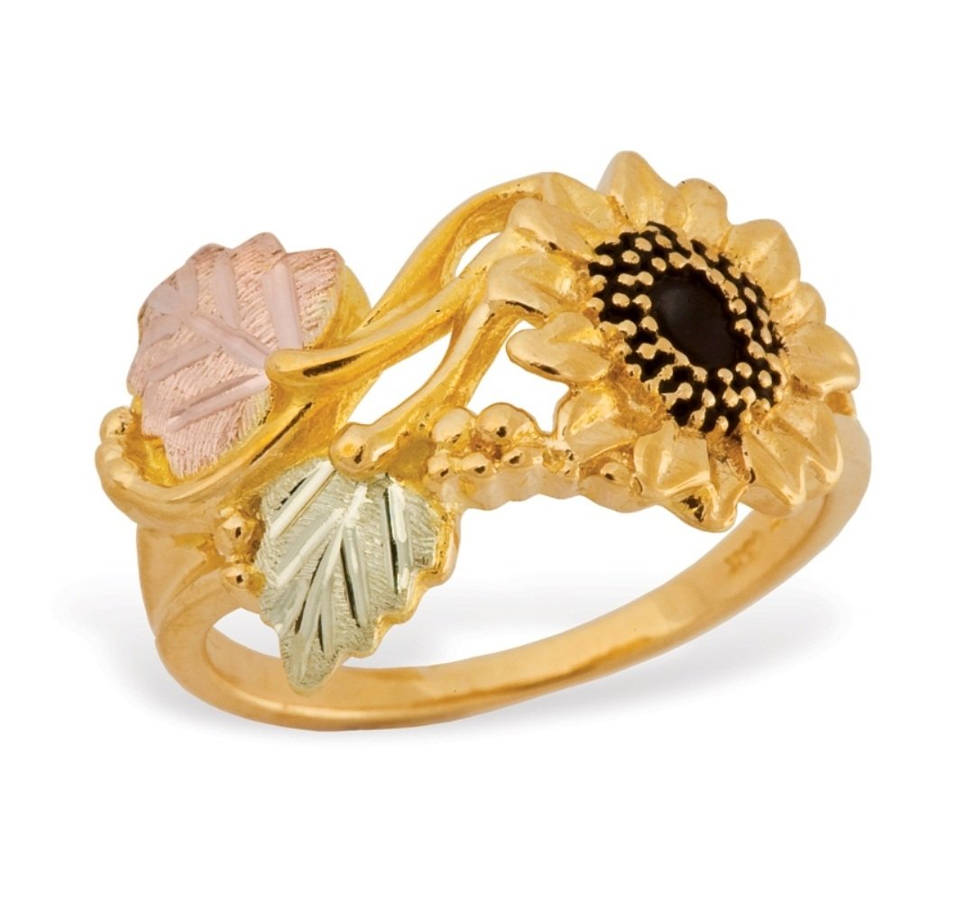 10k Yellow Gold Sunflower Ring, 12k Green and Rose Black Hills Gold Size 6