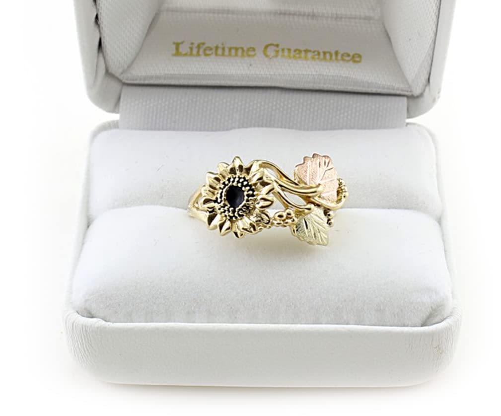 10k Yellow Gold Sunflower Ring, 12k Green and Rose Black Hills Gold Size 6